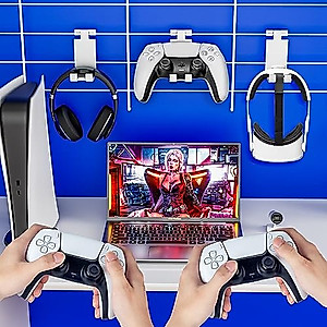 Gepicest PS5 Headset Holder Stand for Playstation 5 Console, Gaming Headset Hanger with Widen Hook for PS5 Controller, 3 Packs Gaming Headphones/Remote Accessories for Multi PS5 Stuff White