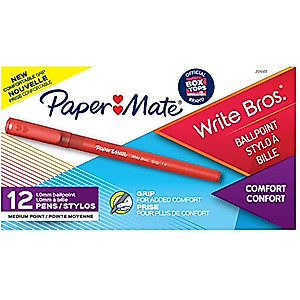 Paper Mate® Write Bros Grip Ballpoint Pens, Medium Point, 1.0 mm, Red Barrel, Red Ink, Pack Of 12 Pens