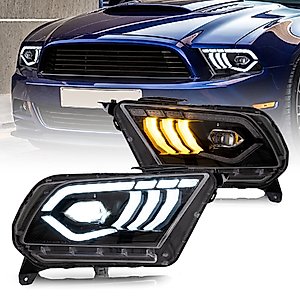VLAND Projector Led Headlights Compatible with Ford Mustang 2010-2014 w/Amber Sequential Turn Signal w/Dynamic Animation& Breathing Lighting