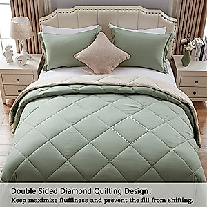 NexHome Lightweight Comforter Set Twin Size, Down Alternative Solid Comforter Set Thin Microfiber Autumn Spring Summer Winter Bedding Comforter with 1 Pillow Sham (Twin/Twin XL, Sage Green/Beige)