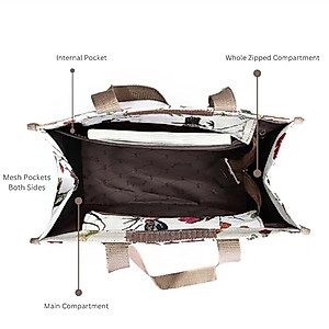 Signare Black Floral Shoulder Tote Shopping Bag with Sunflower Poppy Dragonfly Butterfly (SHOP-MGDBK)