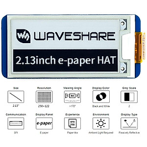 2.13inch E-Ink Display HAT V4 Version, Black/White Two-Color 250x122 Pixel E-Paper Module for Raspberry Pi 5/ 4B/3B+/3B/2B/A+/Zero W/WH/Zero 2 W/Jetson Nano SPI Interface, Support Partial Refresh