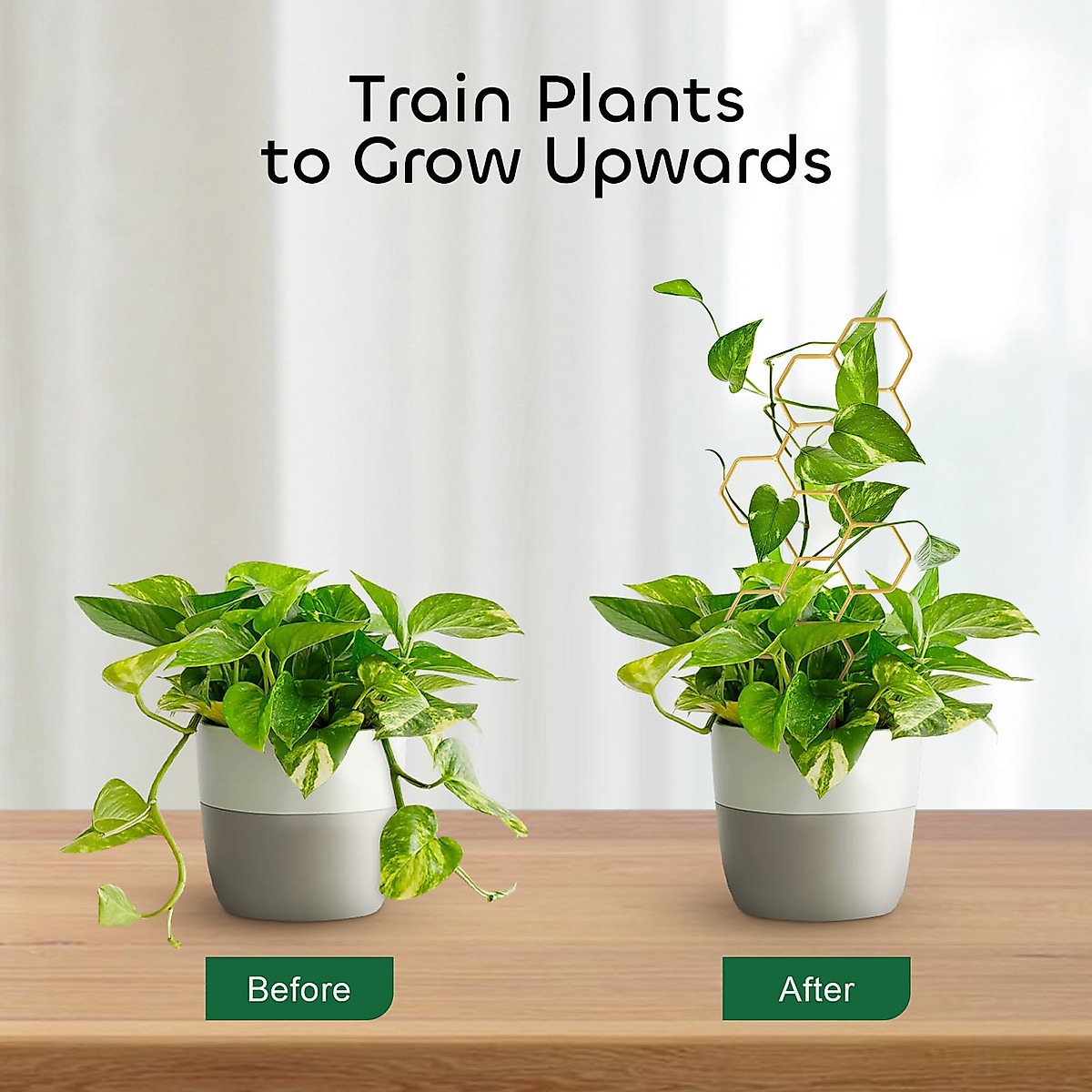 GROWNEER 2 Pcs 14" Small Plant Trellis for Climbing Plant, Honeycomb Metal Potted Trellis with 20 Pcs Cable Ties, 15 Pcs Plant Labels, Plant Support for Flower Stem Vines, Golden