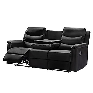 Faux Leather Manual Motion Reclining 3 Seaters Sectional Sofa Couch with 2 Cup Holders and Two Recliner Chaise ,PU Wall Hugger Sofa & Couch for Home Theater Apartment RV Living Room Furniture Sets