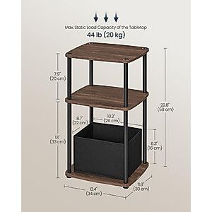 SONGMICS HOME Side Table, Nightstand, End Table with 3 Storage Shelves, Fabric Basket, for Bedroom, Living Room, Steel Frame, 11.8 x 13.4 x 22.8 Inches, Industrial, Ebony Walnut ULET286K01