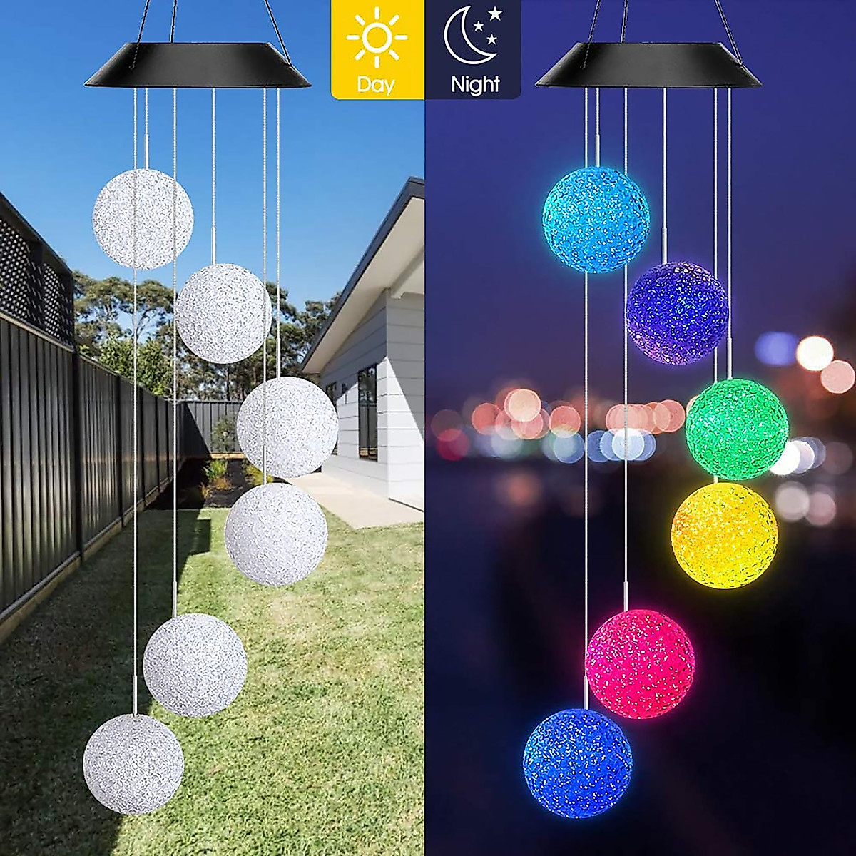AceList Ramadan Decorations Solar Wind Chimes with Moon Star Lights Patterns, Moon Star Wind Chimes for Ramadan Mubarak Eid Decorations