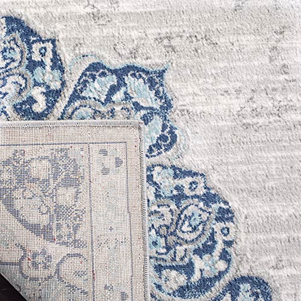 SAFAVIEH Brentwood Collection 9' x 12' Navy / Light Grey BNT849M Medallion Distressed Non-Shedding Living Room Bedroom Dining Home Office Area Rug