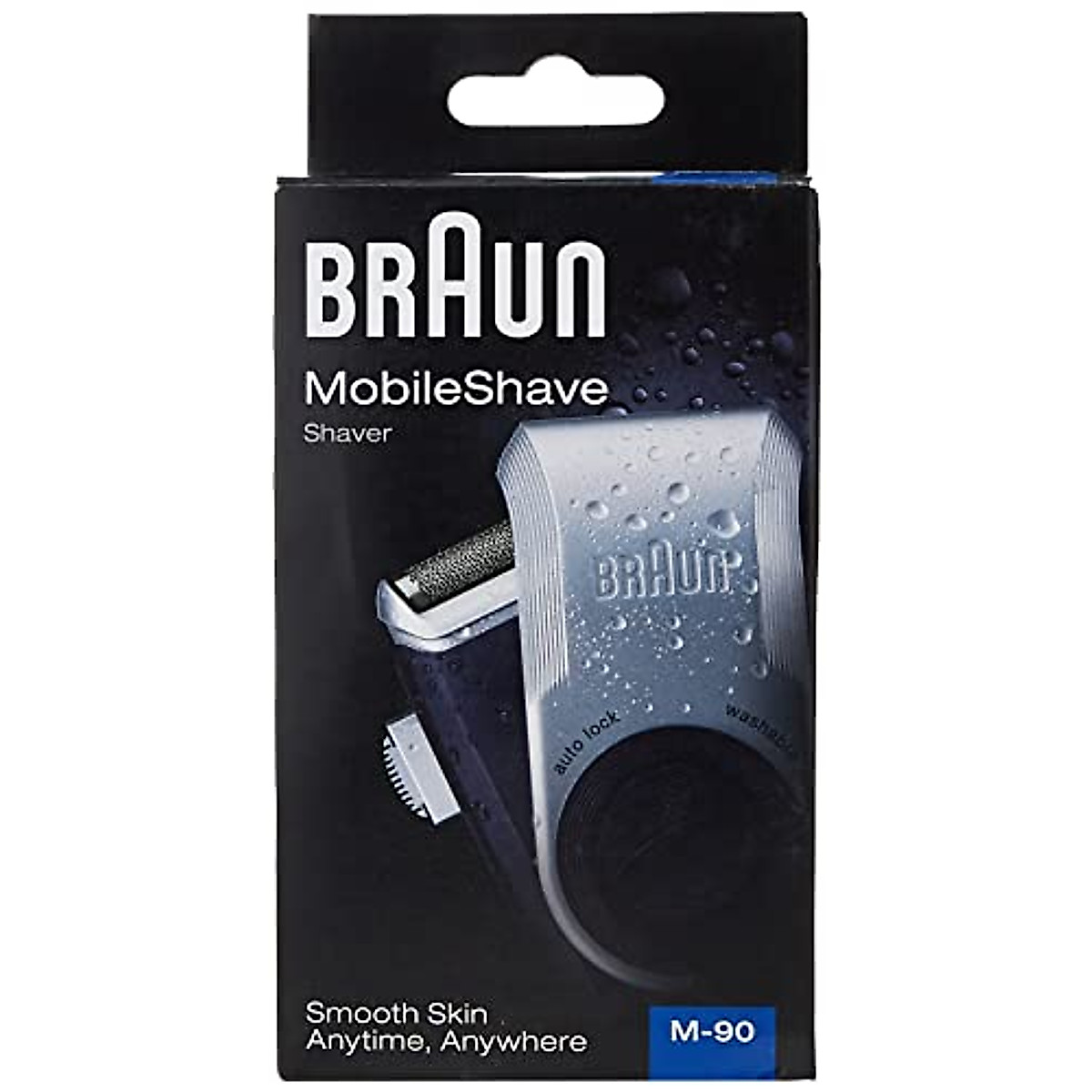 Braun MobileShave M-90 Travel Shaver Silver (Precision Trimmer, Smart Foil, Wide Floating Foil, Washable)