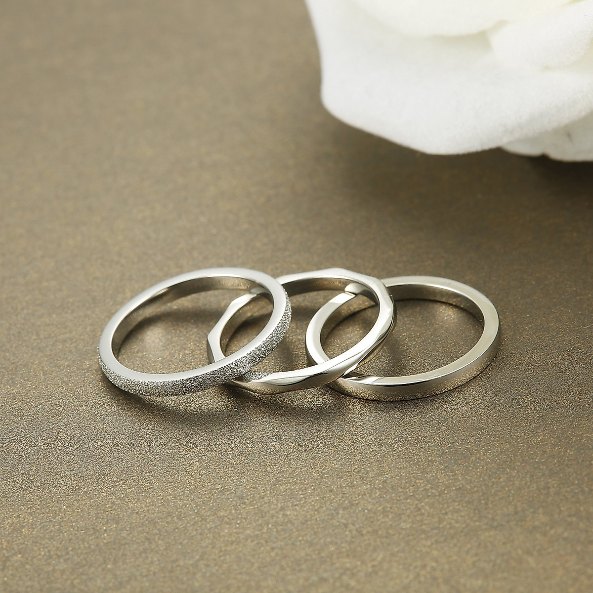 JOERICA 3Pcs 2mm Stainless Steel Women's Stackable Eternity Ring Band Engagement Wedding Ring Set 4-9 (Stainless-Steel, Silver Tone, 7)