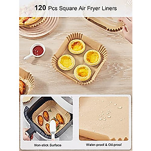 SMARTAKE Air Fryer Liners, 120 PCS Air Fryer Disposable Paper Liner, 6.1" Square Airfryer Basket Parchment Paper Liners, Non-Stick Oil-Proof for Frying Baking Roasting Oven, Fit 2-3 QT, Unbleached