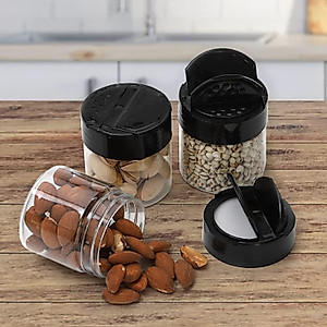 Foraineam 30 Pack Clear Plastic Jars 4 oz Mini Seasoning Bottles Spice Jars with Black Flip Cap to Pour Or Shaker, Round Food Safe Storage Containers with Lids for Spice Powders Cosmetics Crafts