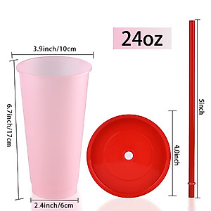 20 Pack Color Changing Cups with Lids and Straws 24 oz Reusable Cups Bulk Tumblers Color Changing Tumbler Cold Cups with Lids Plastic Tumblers Tall Iced Cold Coffee Cups Party Cups for Kids Adults