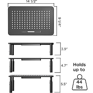 EVOOMI Monitor Stand Riser - Upgraded for Faster Productivity - Anti-Skid, HD Hexagonal Steel - Free Cable Ties - Computer Stand - Laptop, Desktop, Printer, iMac (Pack of 2)