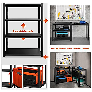 PACHIRA E-Commerce 39.4" W Garage Storage Shelves, 4 Tier Metal Shelving Units Adjustable Basement Shelving Industrial Garage Racks for Kitchen Pantry Closet 39.4" W x 19" D x 57" H