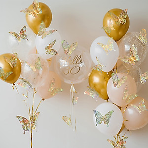 60 Pcs 3D Iridescent Gold Butterfly Decorations,Sequined Gold Room Decor with Set 5 Style Decorative Paper Butterfly for Party Birthday Baby Shower Decorations Wedding Decor DIY Gift( (Sequined Gold)