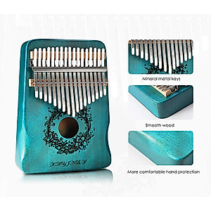 Kalimba-17 Key Thumb Piano,Exquisite Mahogany Wood Portable Kalimba,Tune Hammer and Study Instruction,Musical Gifts for Music lovers Adults Kids(Teal Blue)