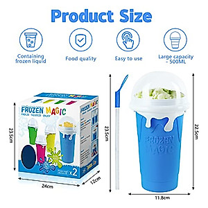[500+500ML] 2Pack Slushie Maker Cup, DIY Frozen Magic Cup Slushy, Double Layers Silica Smoothie Pinch Ice Cup,Quick Cooling Cup Homemade Milk Shake Ice Cream Maker (Blue+Pink)