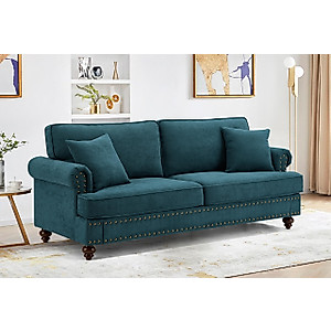 Wunlerlant 82" Modern Sofa Couch Chenille Upholstered Couches for Living Room 3 Seater Green Sofa Couch with Armrest & Wood Legs Big Comfy Sofa Couch with Deep Seats for Living Room Apartment Bedroom