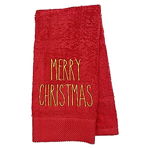 Red Merry Christmas Hand Towel - Embroidered Hand Towels - Holiday Decor Dish Towels Fingertip Towel