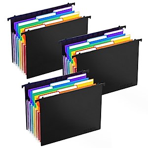 Heltrappe Plastic Expanding Hanging File Folders for Filing Cabinet,1/3-Cut Tab, 7 Pockets Accordian Dividers Folder Multi-Color Tabs, Large Capacity Hanging Organizer Letter Size (3PCS)