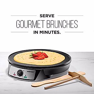 Chefman Electric Crepe Maker & Griddle, Precise Temperature Control Skillet for Perfect Brunch Blintzes, Pancakes, Eggs, Bacon, & Tortillas, 12" Nonstick Grill Pan, Includes Batter Spreader & Spatula