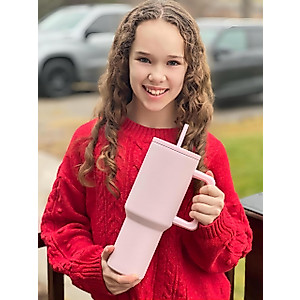 GOGOJOVE 40 oz Tumbler with Handle and Straw Lid,Double Vacuum Stainless Steel Water Bottle,Insulated Cup for Water, Iced Tea or Coffee,Keep Hot/Cold for Hours (Twired in Tulle)