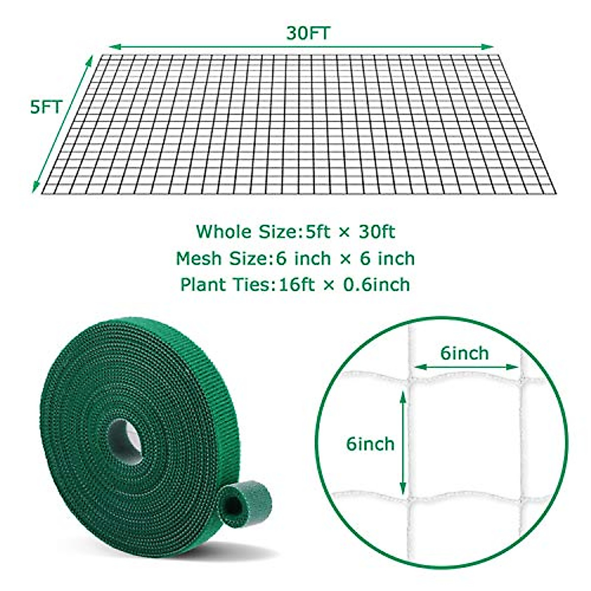 EAPFCT Trellis Netting 5x30ft 2 Pack Heavy-Duty Polyester Plant Support Trellis Net for Climbing Plants Garden Trellis Netting 6'' Mesh with Garden Ties