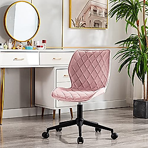 Duhome Mid Back Computer Desk Chair Armless Velvet Home Office Chair for Teens/Girls/Children/Students Salmon Pink