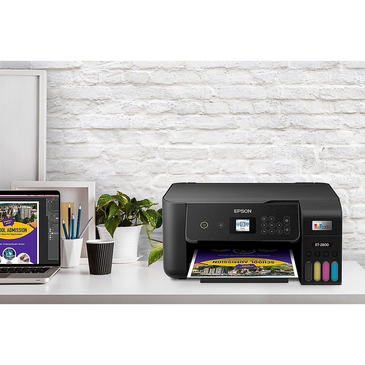 Epson EcoTank ET-2800 All-in-One Wireless Inkjet Color Printer, Print&Copy&Scan, 1200x2400 dpi, 1.44" Color LCD Display, Cartridge-Free, Photo Printing, Wi-Fi, Black, with Lanbertent Printer Cable