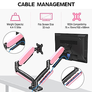 MOUNTUP Pink Dual Monitor Desk Mount& Gaming Single Monitor Stand Fully Adjustable Bundle for Computer Screen up to 32 inch, Holds up to 17.6lbs