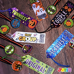 JOYIN 24 PCS Halloween Medal Trophies and Trophy Ribbons for Halloween Award Party Celebration and Spooky Contest Rewards, Halloween Party Favors for Kids, Carnival Game Prizes