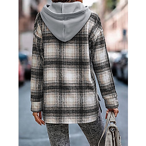 KIRUNDO Womens Hoodies Fashion Fall Casual Long Sleeve Plaid Patchwork Hooded Sweatshirts Y2K Clothes Pullover(Grey, Large)