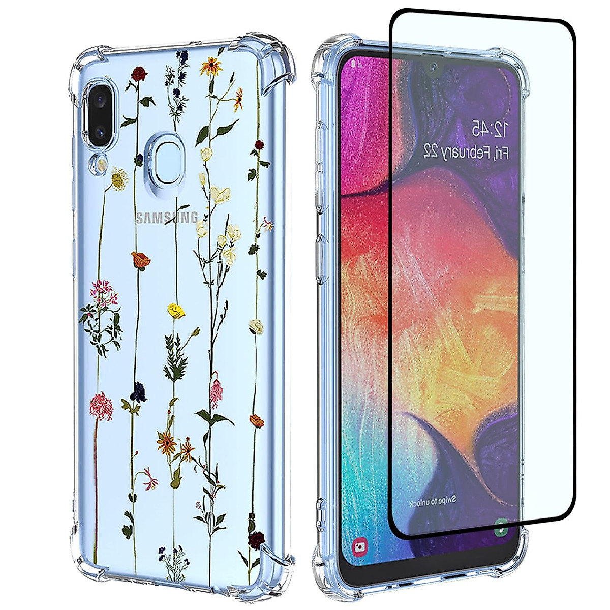 GTBDEKI Phone Case for Galaxy A40 Case,Samsung A40 SM-A405F Case with Screen Protector, Clear Case with Flower Garden Patterns Protective Phone Cover for Samsung Galaxy A40 Floral Garden