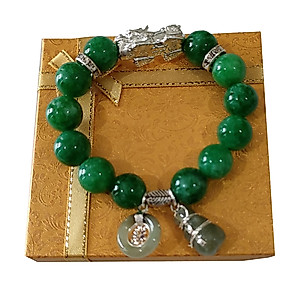 Thai Jade Bracelet Women Good Luck Ring Chain Feng Shui Bracelets Xiu Pi Yao Chinese Dragon Attract Good Luck Wealth Jewelry Adjustable Elastic PNH01456 Green/Silver/Light Green Length 6.00''
