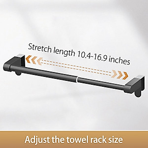VEHHE Kitchen Towel Holder, Retractable Kitchen Towel Rack, Hooks Adjustable to Door Thickness, Dish Towel Holder with EVA Pad, Over The Door Towel Rack, L10.4~16.9 X W0~1.2 X H2.4 inches (Black)