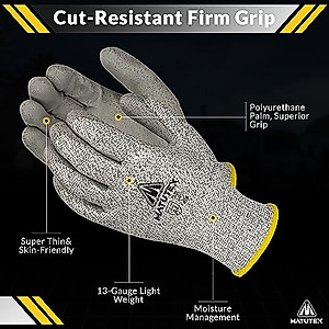 Matutex 12 Pairs Cut Resistant Work Gloves Firm Grip A4 Polyurethane Coated | Safety Gloves Cut Proof | Construction, Kitchen (L)