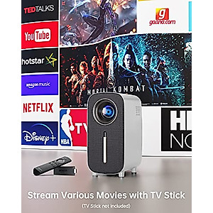 Mini Bluetooth Portable Movie Projector - HISION 1080P Projector 4K Home Projector Outdoor TV Projector 8500L Video LED Projector Compatible with TV Stick Laptop Phone Tablet HDMI USB DVD White