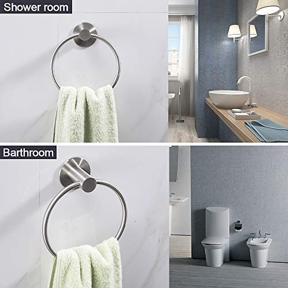 GERUIKE Adhesive Towel Ring Wall Mount Hand Towel Ring Self Adhesive Towel Hanger Stainless Steel Rustproof Brushed Nickel
