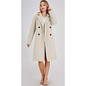 chouyatou Women's Basic Essential Double Breasted Mid-Long Wool Blend Pea Coat (Small, Off White)