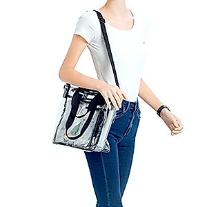 SHERCHPRY Clear Tote Bag with Zipper Closure, Crossbody Messenger Shoulder Bag, PVC Clear Cross- Body Purse with Adjustable Strap for Work, School, Exam, Gym, Stadium