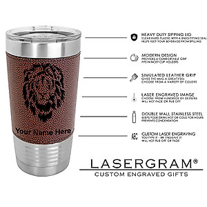 LaserGram 20oz Vacuum Insulated Tumbler Mug, Flag of Puerto Rico, Personalized Engraving Included (Faux Leather, Football Style)