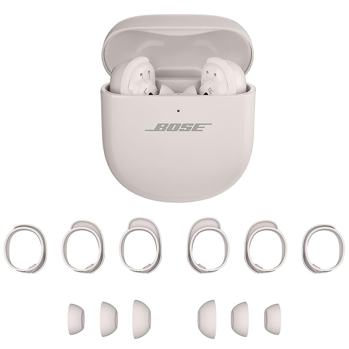 Bose QuietComfort Ultra True Wireless Bluetooth Adjustable Noise Cancelling Earbuds, Spatial Audio, Up to 6 Hours of Play Time, White Smoke Bundle with Fit Kit
