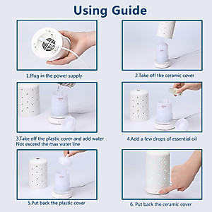 Essential Oil Diffusers Aromatherapy Humidifier: White Ceramic Aroma Infuser for Home Bedroom Office - Vaporizer for Room - Small Machine