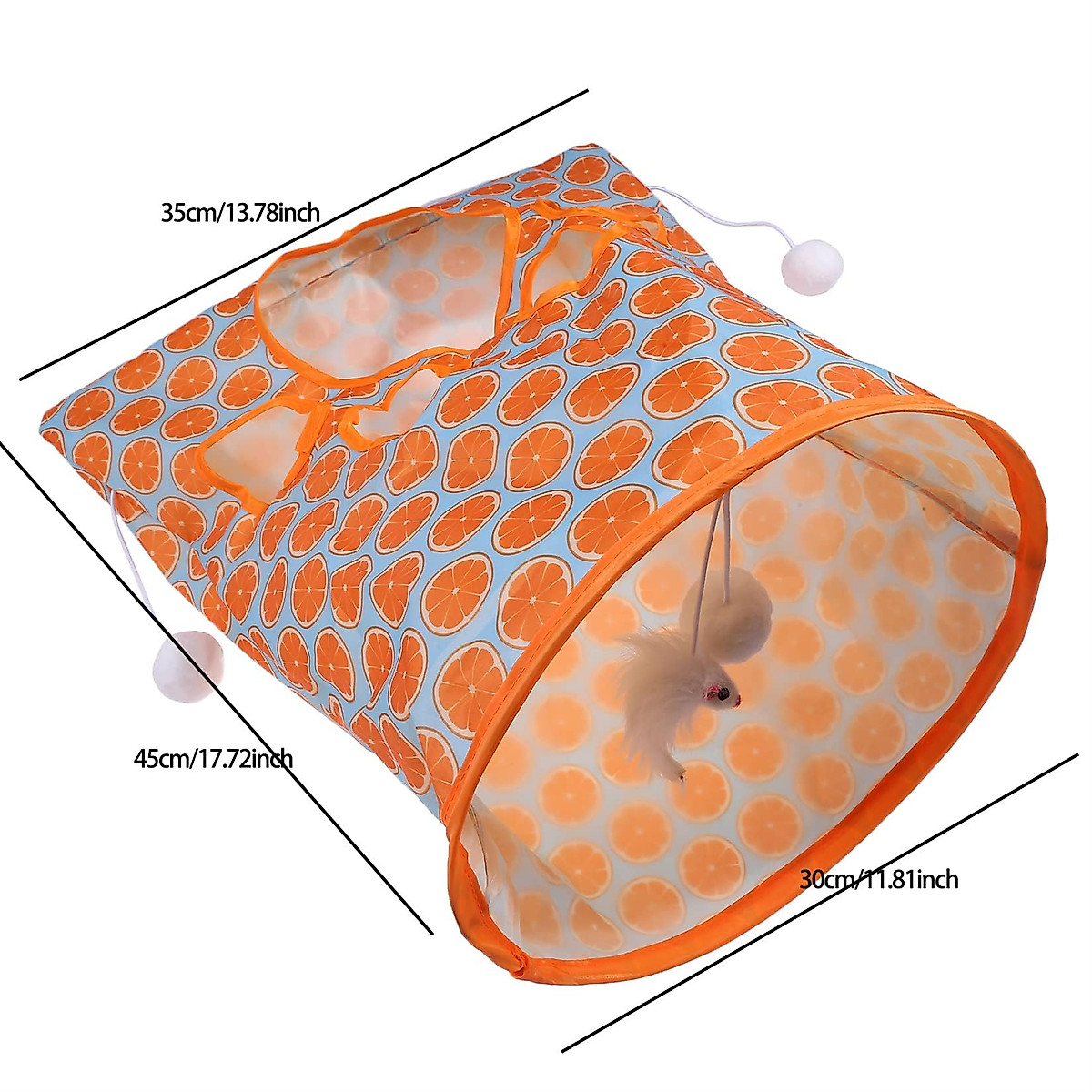 Cat Tunnel Bags for Indoor Cats, 2024 New Cat Self Interactive Toys, Crinkle Paper Collapsible Interactive Pet Cat Tubes with Plush Ball,Orange