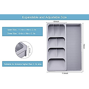 SOMIER Expandable Kitchen Drawer Organizer, Adjustable Cutlery Trays and Utensil Holder, Kitchen Drawer Dividers Storage for Silverware, Flatware, Knives, Spoons, Gray