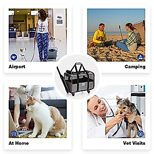 Lekesky Cat Dog Carrier with Wheels Airline Approved Rolling Pet Carrier with Telescopic Handle and Shoulder Strap, Grey