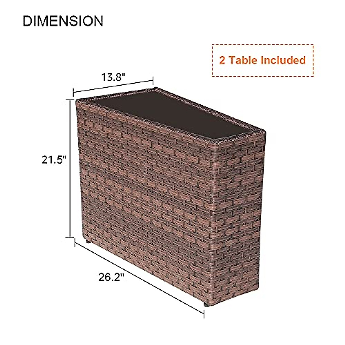SUNSITT Rattan PE Resin Wicker Patio Side Table 2-Pack Sofa Wedge End Table with Tempered Glass Top, Brown