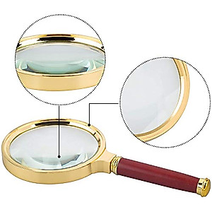 BASUNE 10X Handheld Magnifier, Reading Magnifier Loupe Glasses 10X with Rosewood Handle for Book and Newspaper Reading, Insect and Hobby Observation, Classroom Science (Clear, Plastic Frame)