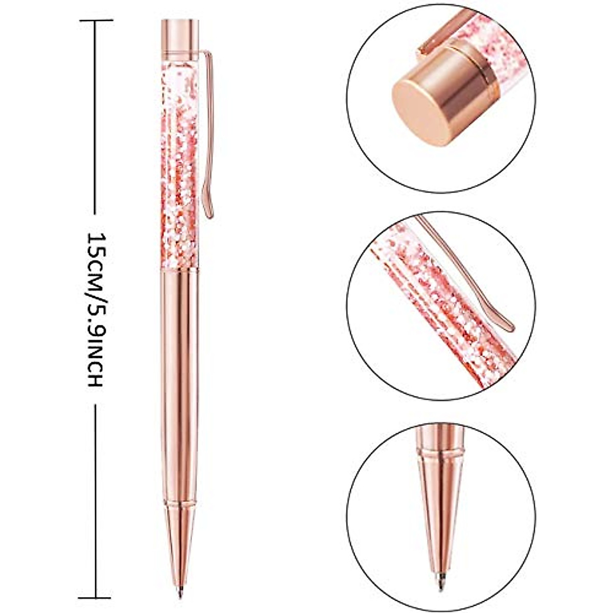 ZZTX 10 Pcs Rose Gold Ballpoint Pens Metal Pen Bling Dynamic Liquid Pieces Pen With Refills Black Ink Office Supplies Gift Pens For Christmas Wedding Birthday