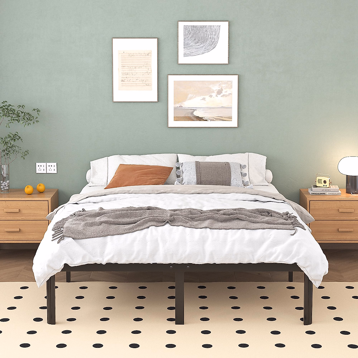 Lutown-Teen 14 Inch California King Bed Frames with Rounded Corner Legs, Heavy Duty Metal Cal King platform bed frame, No Box Spring Needed, Noise Free, Easy Assembly